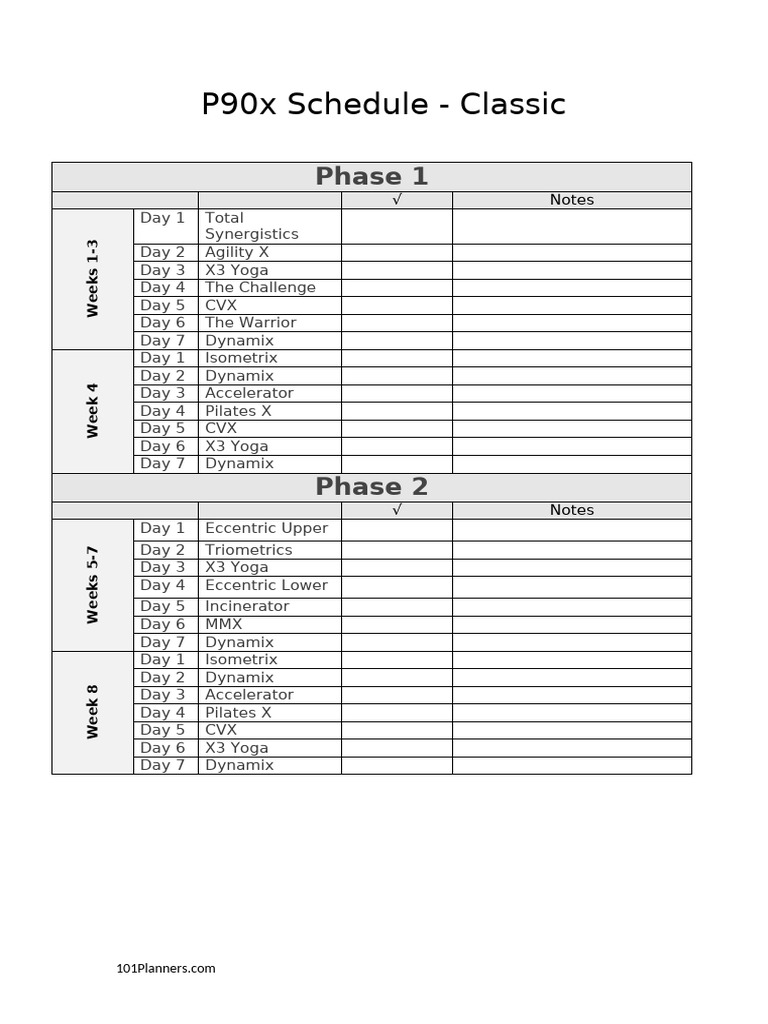 P90x Schedule Classic | PDF
