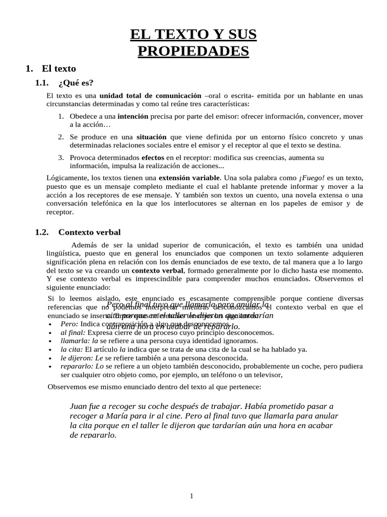 El - Texto - y - Sus - Propiedades I Com | PDF