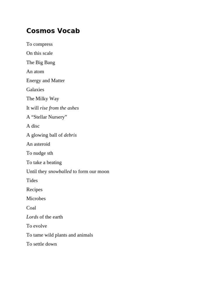 Cosmos Vocab | PDF