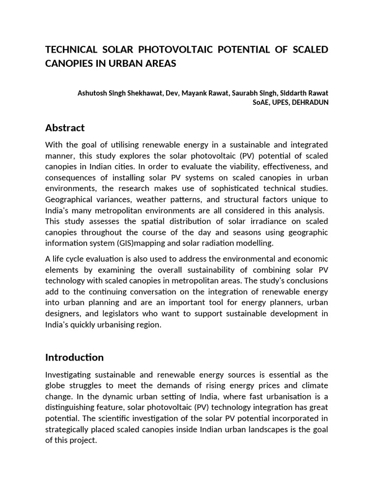 Technical Solar Photovoltaic Potential of Scaled Canopies in Urban ...
