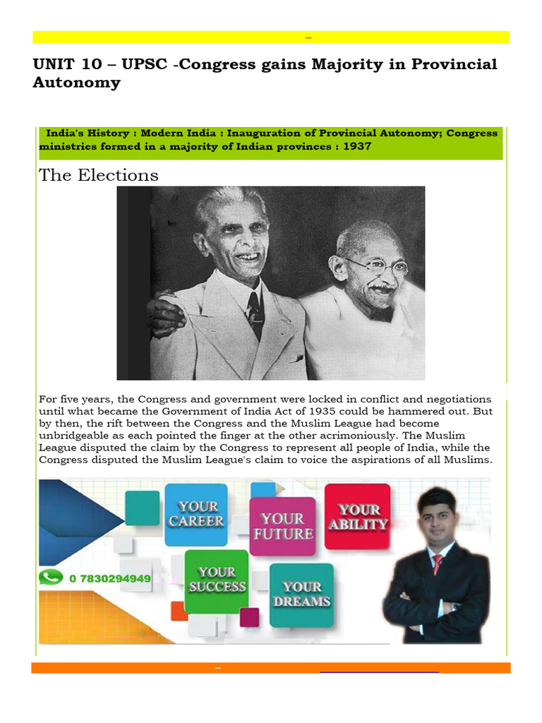 UNIT 10 - UPSC Congress Gains Majority in Provincial Autonomy | PDF