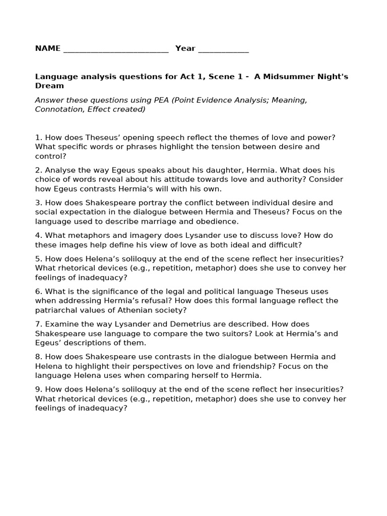 10c cover language Analysis Questions act 1 Scene 1 PDF