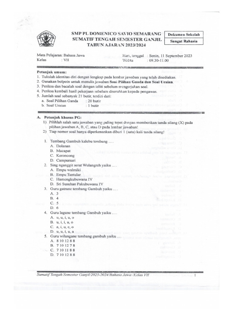 B Jawa ASTS Ganjil DOMSAV 7 2023 | PDF