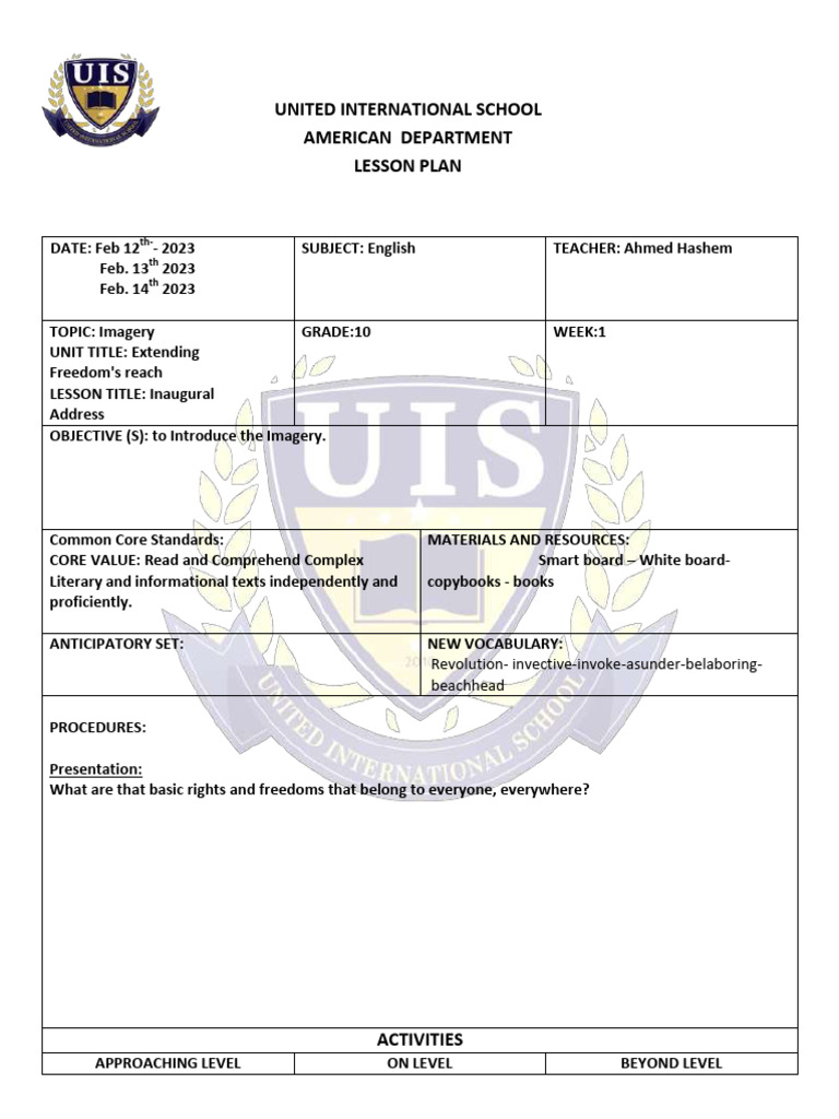 UIS LESSON PLAN 10 2023 (Quarter 3) | PDF
