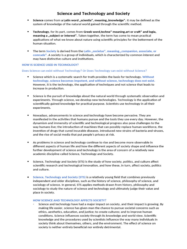 Impact of Science and Technology on Society | PDF | Science | Wheel
