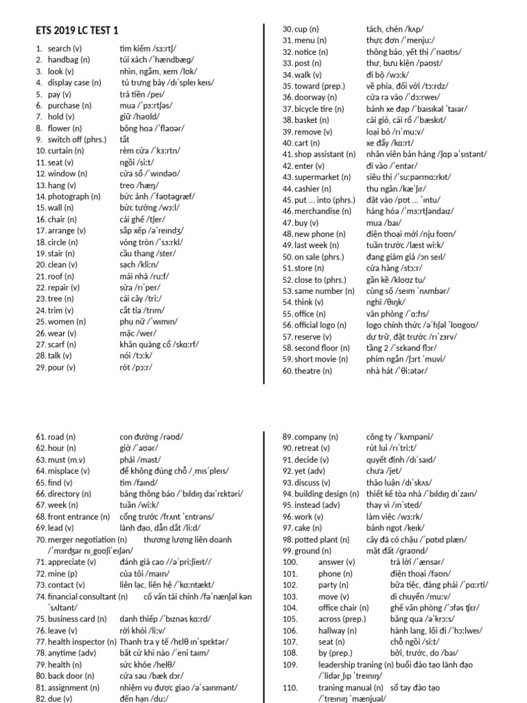 ETS 2019 LC Test 1 (T V NG) | PDF