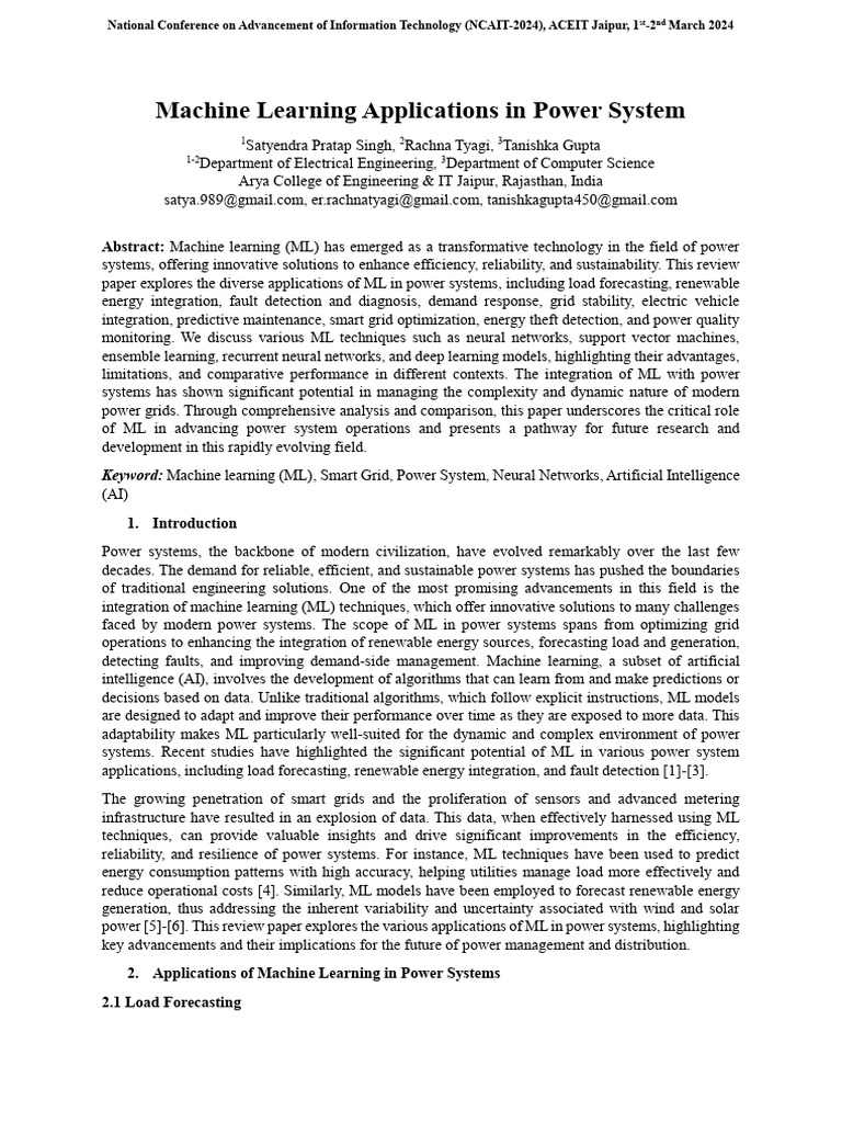 ML Applications in Power Systems | PDF | Machine Learning | Artificial ...