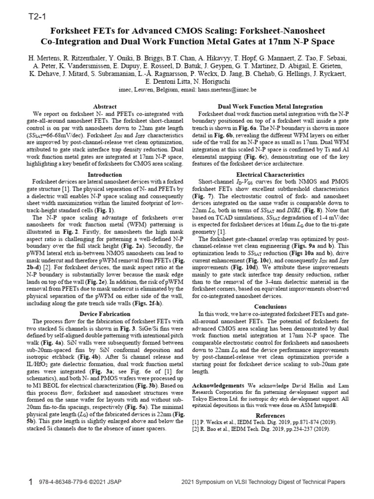 Forksheet FETs For Advanced CMOS Scaling Forksheet-Nanosheet Co ...