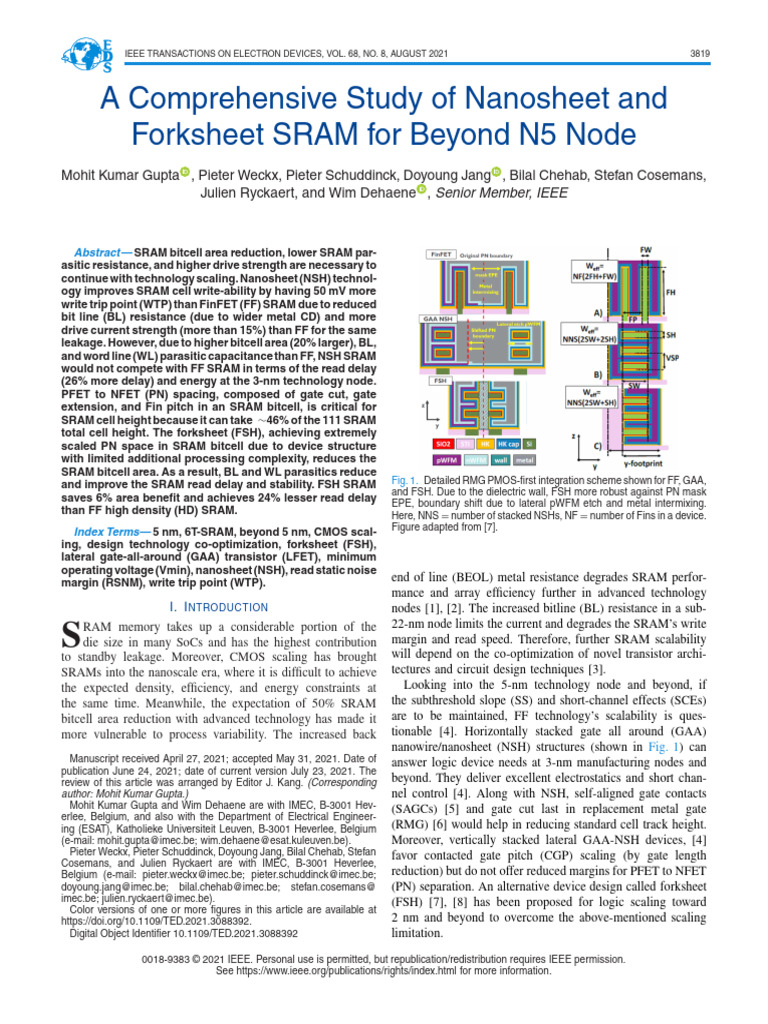 A Comprehensive Study of Nanosheet and Forksheet SRAM For Beyond N5 ...