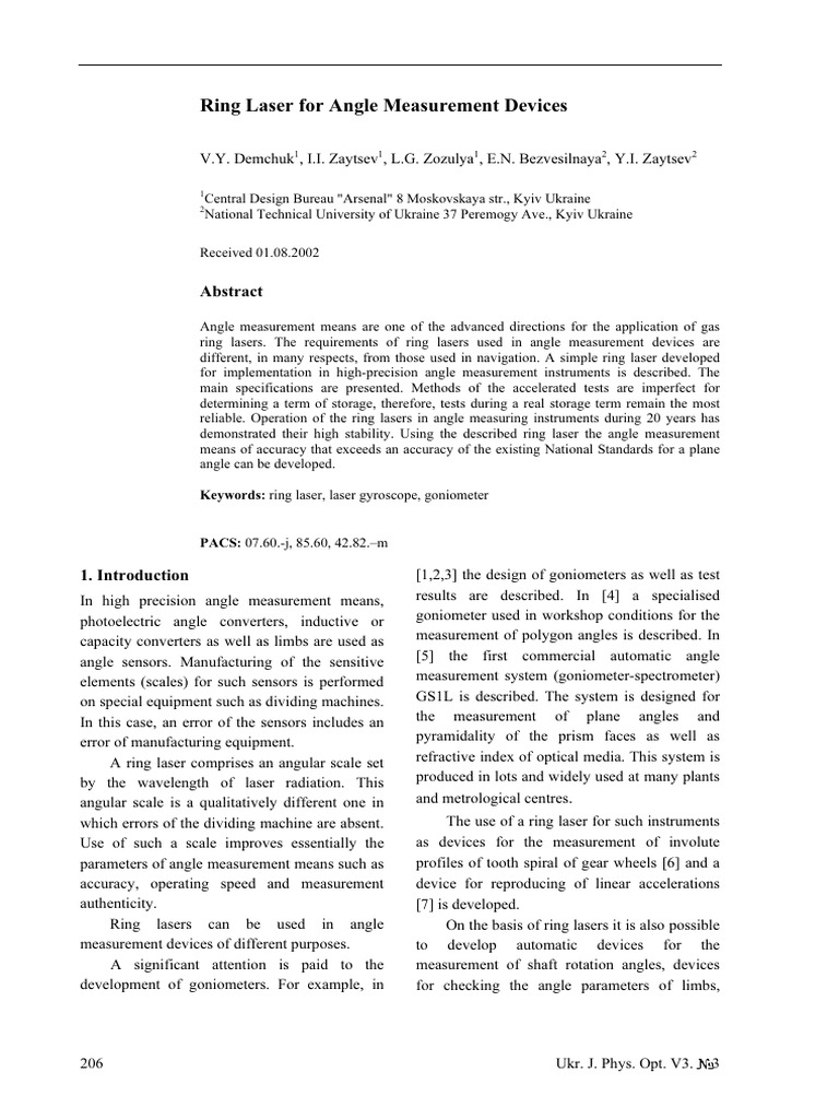 Ring Laser For Angle Measurement Devices | PDF