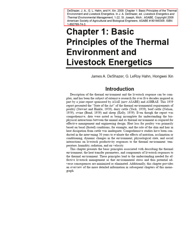 Chapter 1 Basic Principles of the Thermal Environment and Livestock Energetics | PDF