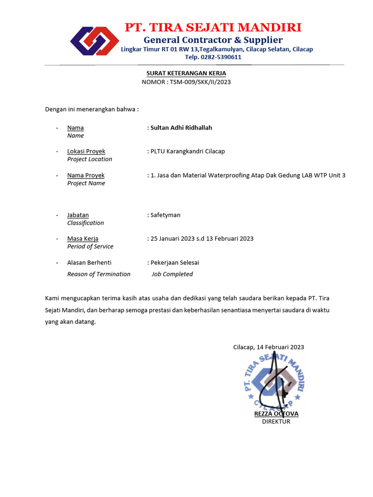 Surat Paklaring-Sultanadhyr HSE | PDF