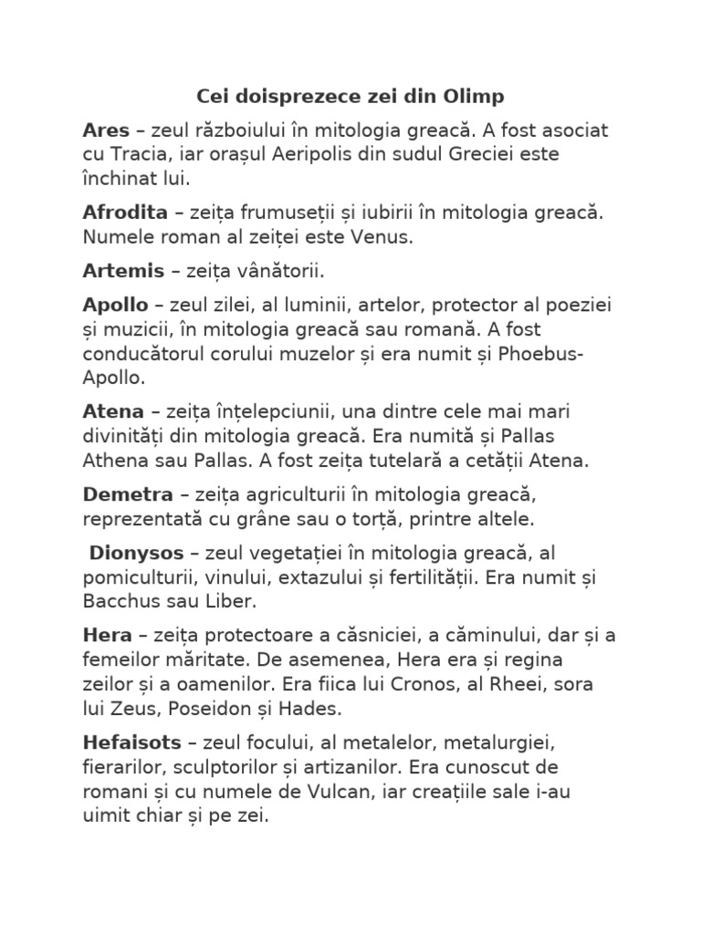 Zeii GRECIEI ANTICE Ai ROMEI ANTICE Ai INDIEI ANTICE | PDF