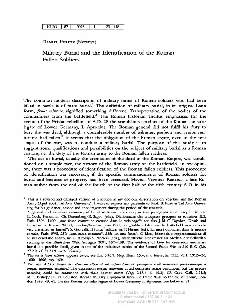 Military Burial and The Identification of The Roman Fallen Soldiers | PDF