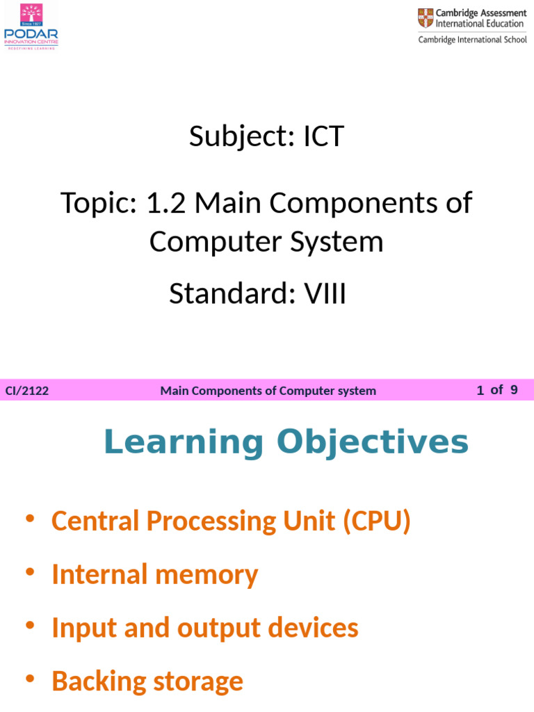 CAIE - VIII - ICT - Ch1 - Unit 1.2 The Main Components of Computer ...