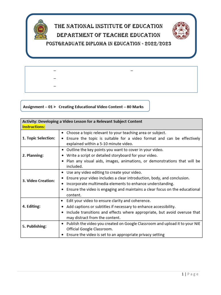 Assignment & Evaluation for ICT for Teaching | PDF