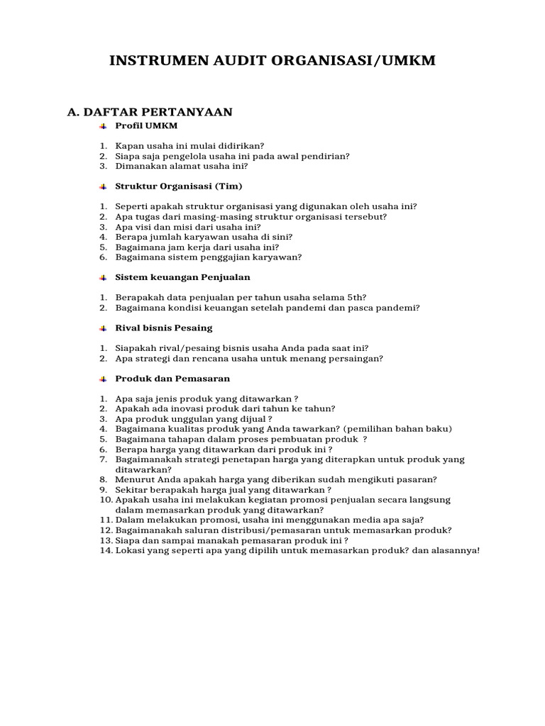 Instrumen Audit Umkm | PDF