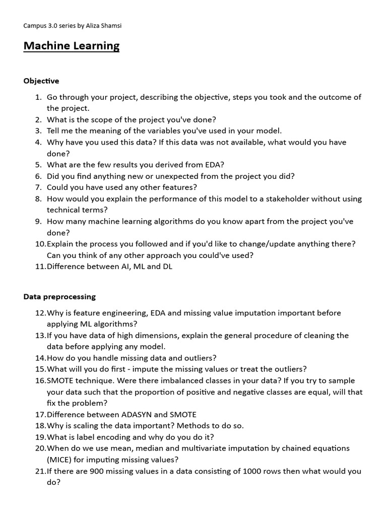 Machine Learning Questions For Interviews | PDF