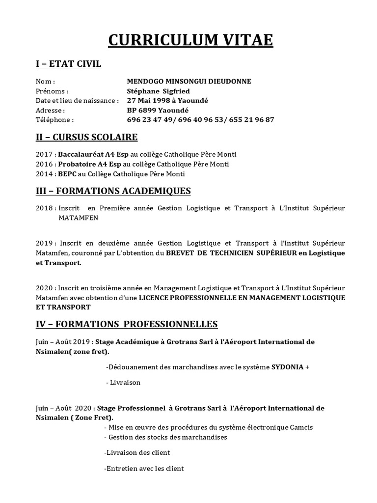 CV Stéphane 1 | PDF