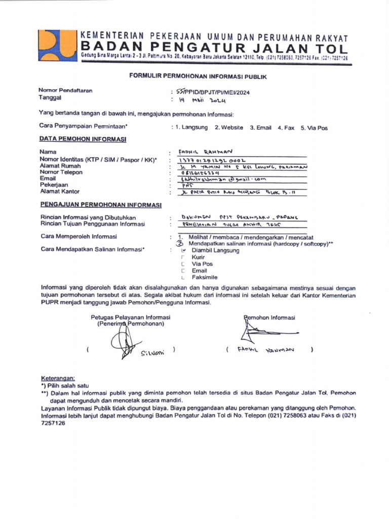 Formulir Permohonan Informasi Publik Fadhil | PDF