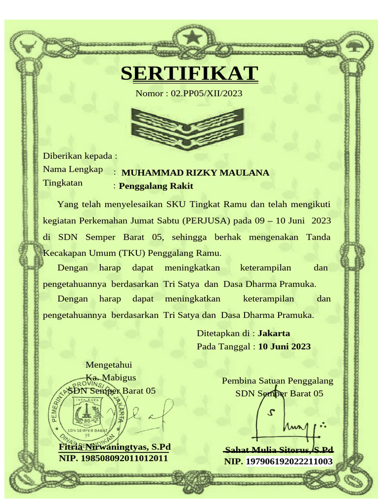 Sertifikat Penggalang Ramu | PDF