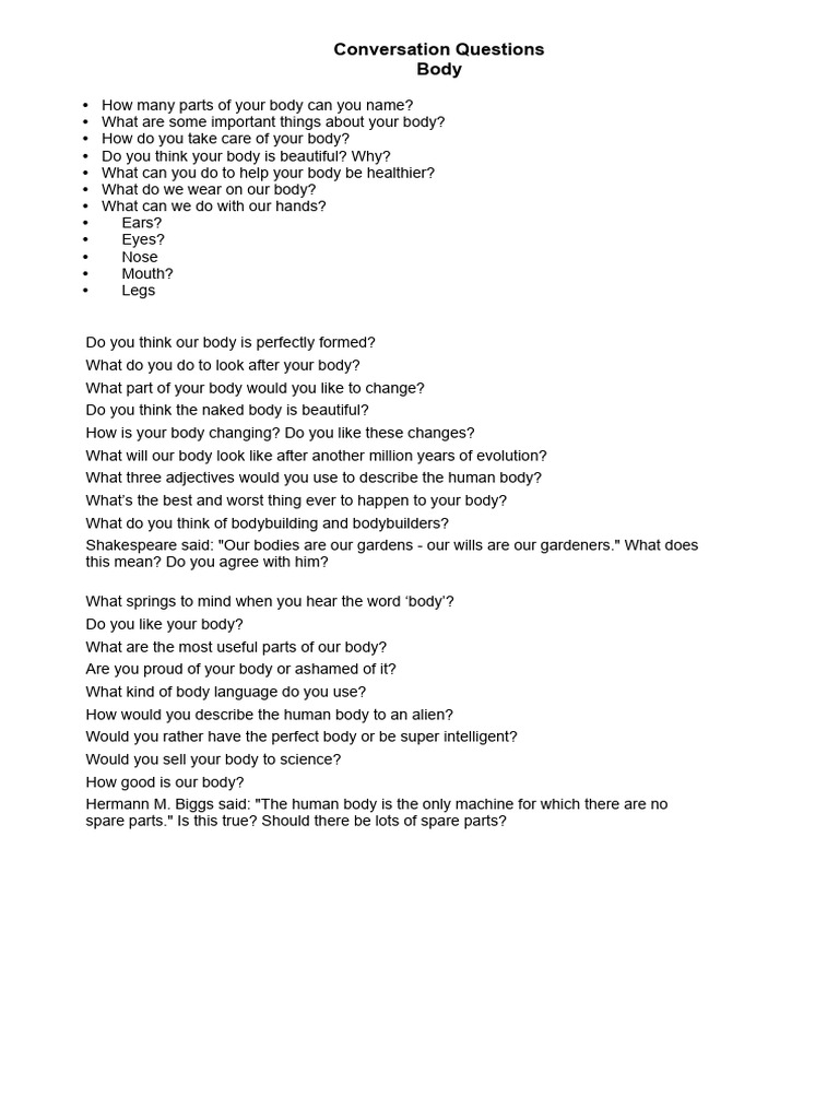 Conversation Questions Body | PDF