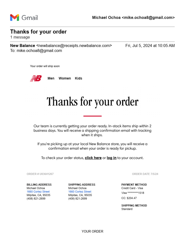 New Balance Order Status