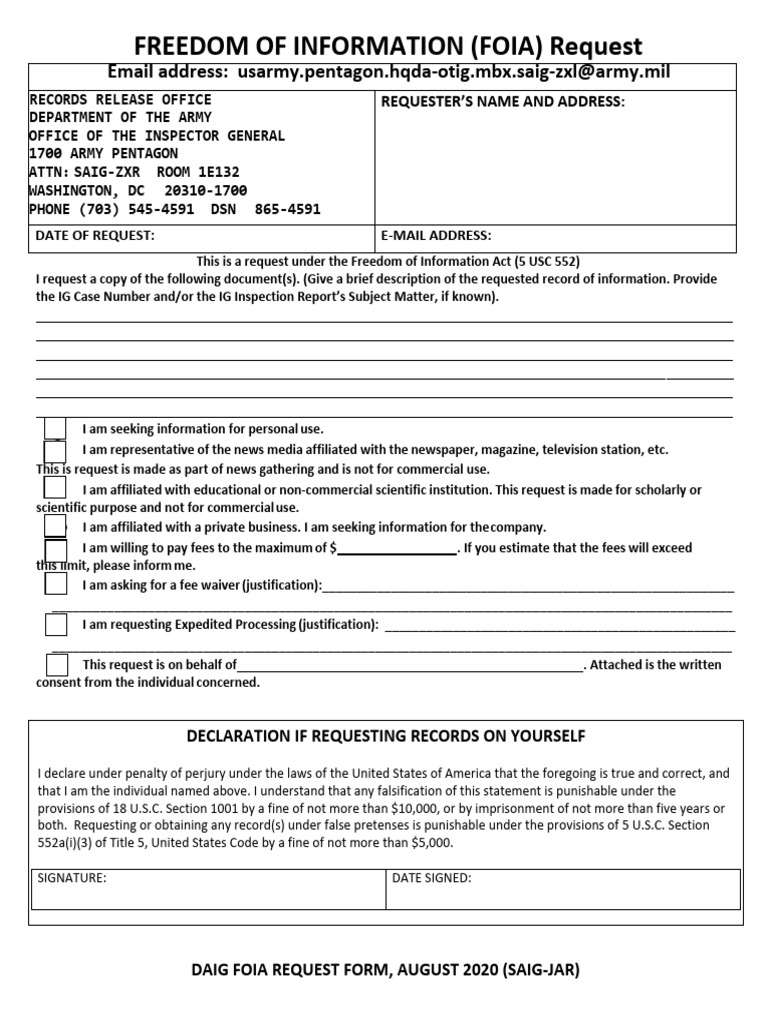 DAIG FOIA Form Aug2020 | PDF