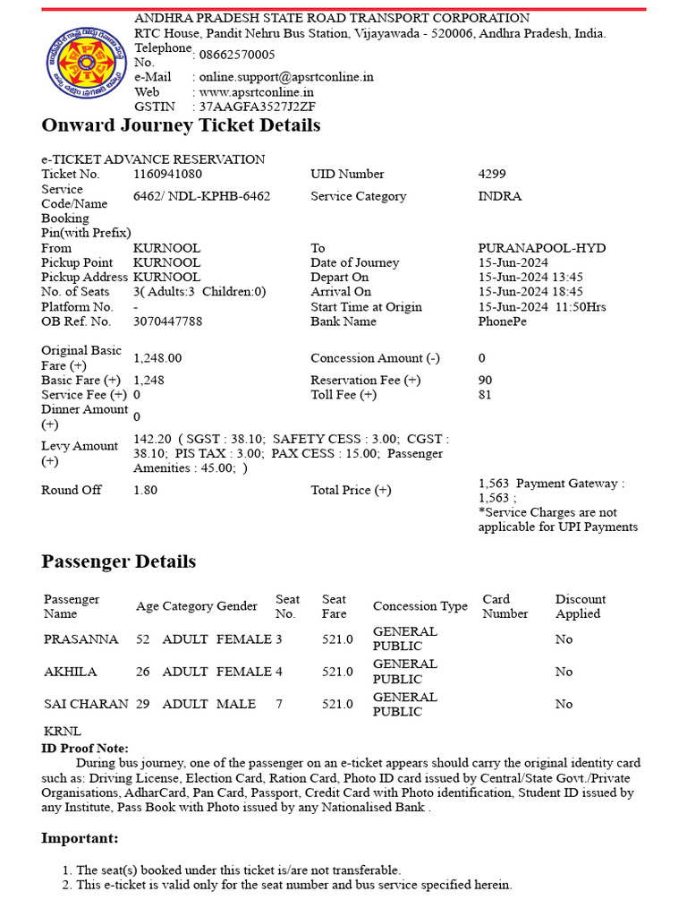 Onward Journey Ticket Details: Important | PDF