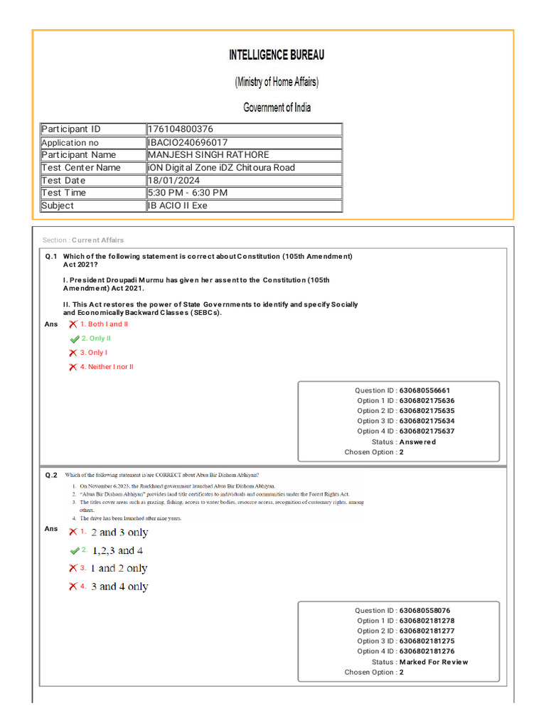 Ib Answer Key Manj | PDF