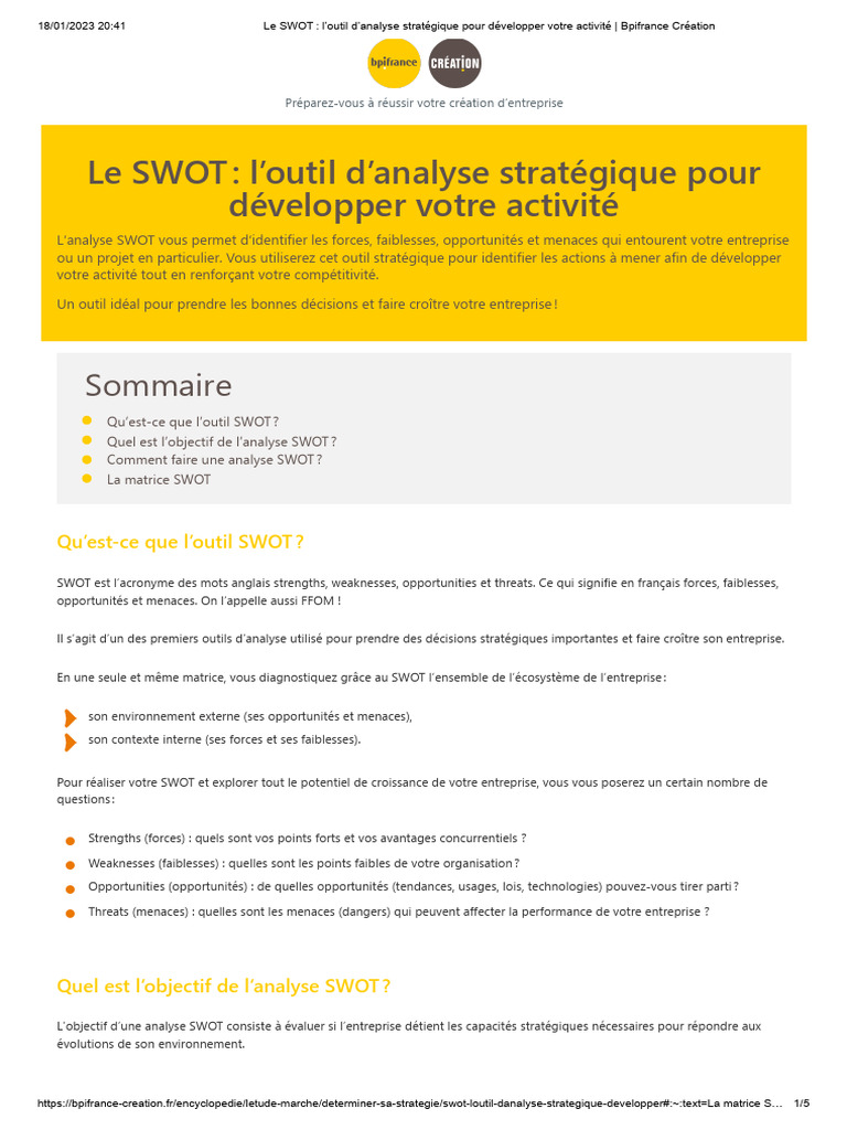 Le SWOT - L'outil D'analyse Stratégique Pour Développer Votre Activité ...