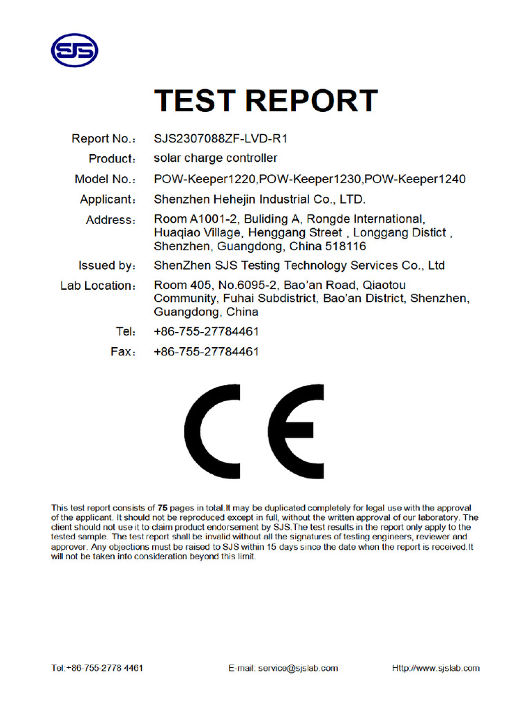 太阳能控制器 CE-LVD 报告 | PDF