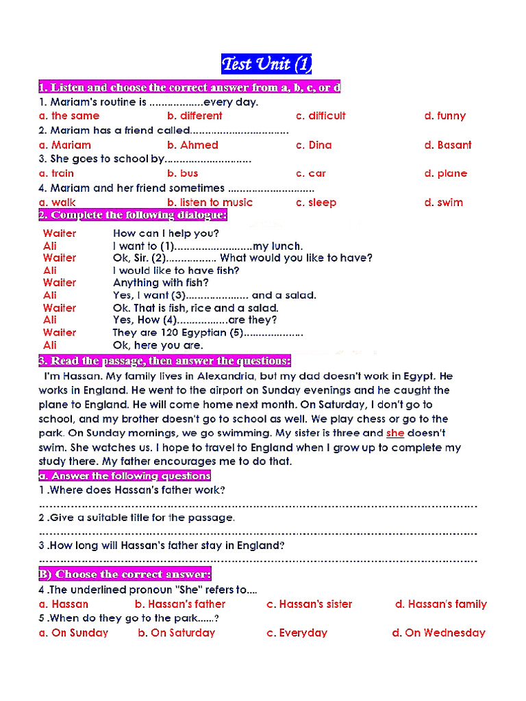 Prep 2 - Test 1 | PDF