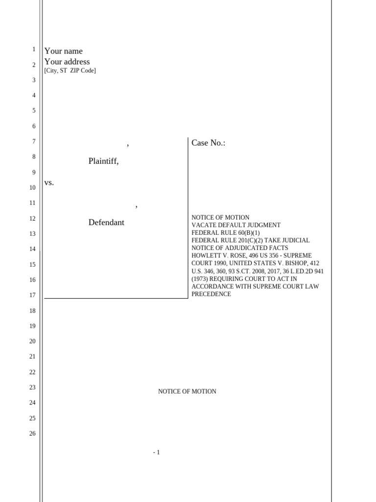 Motion To Vacate Default Judgment | PDF | Default Judgment | Supremacy ...