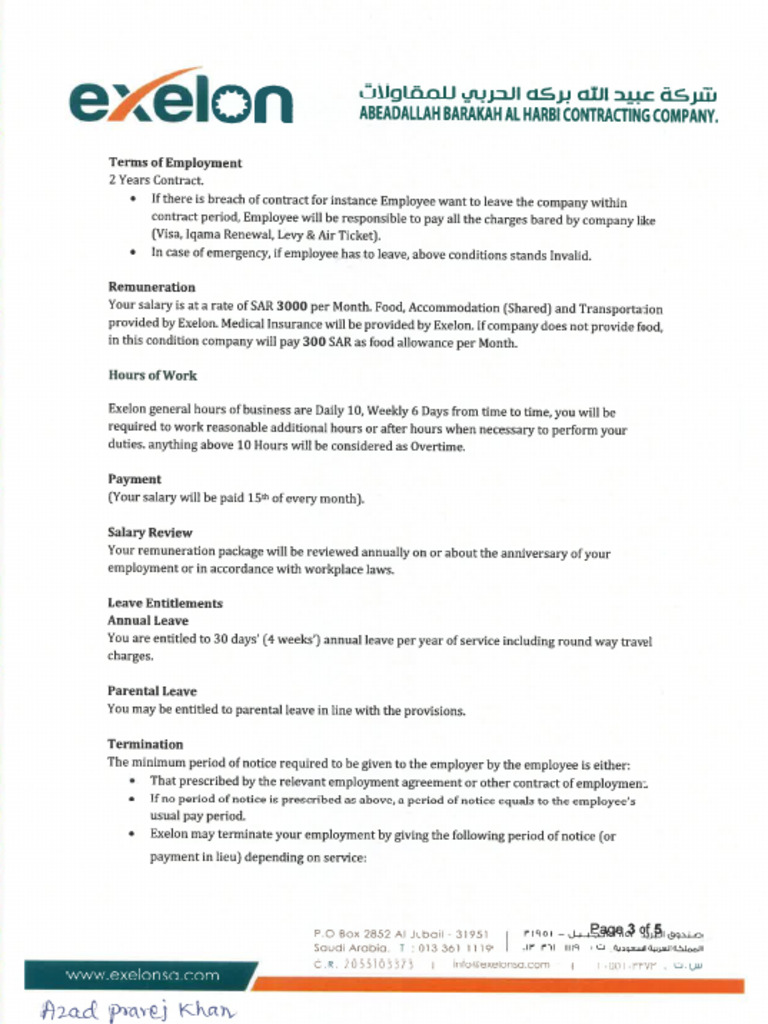 Duly Signed Offer Letter Exelon | PDF