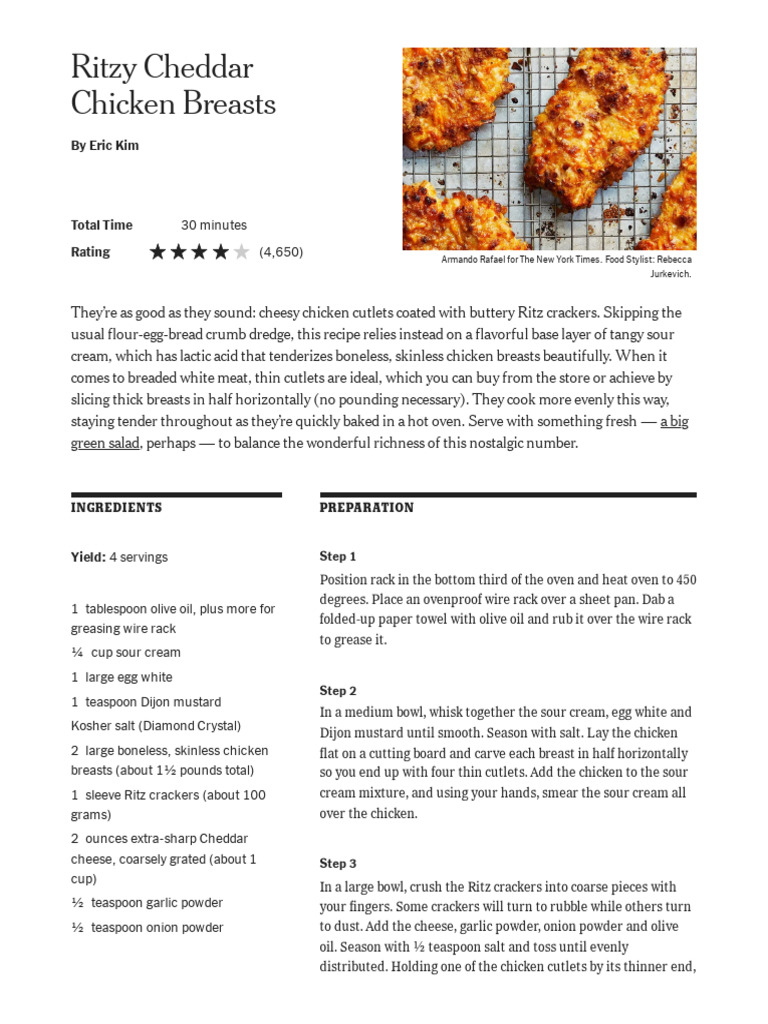 Ritzy Cheddar Chicken Breasts Recipe (With Video) | PDF