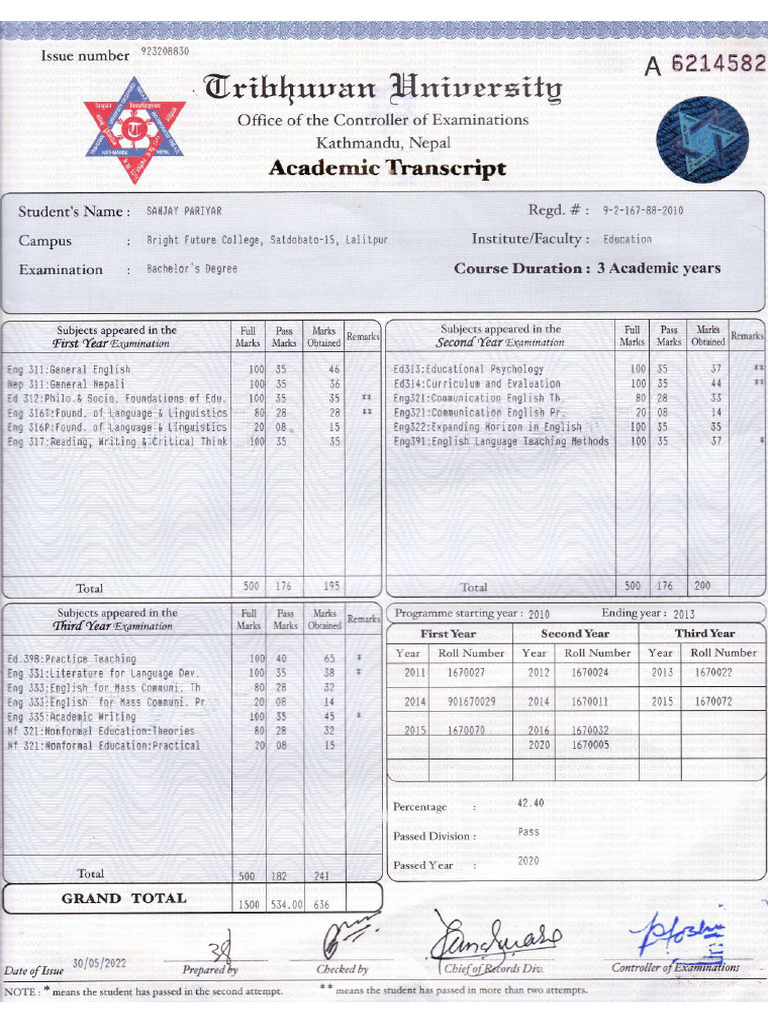 Transcript Bachelors | PDF