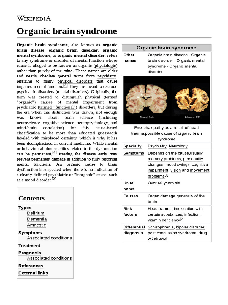 Organic Brain Syndrome | PDF