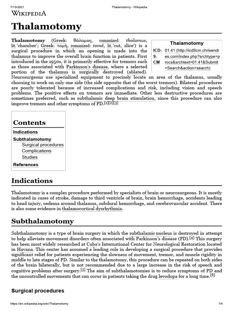 Thalamotomy | PDF