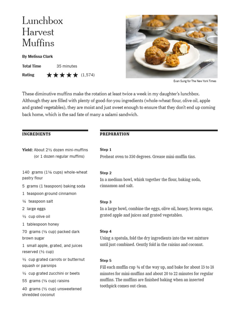 Lunchbox Harvest Muffins Recipe | PDF