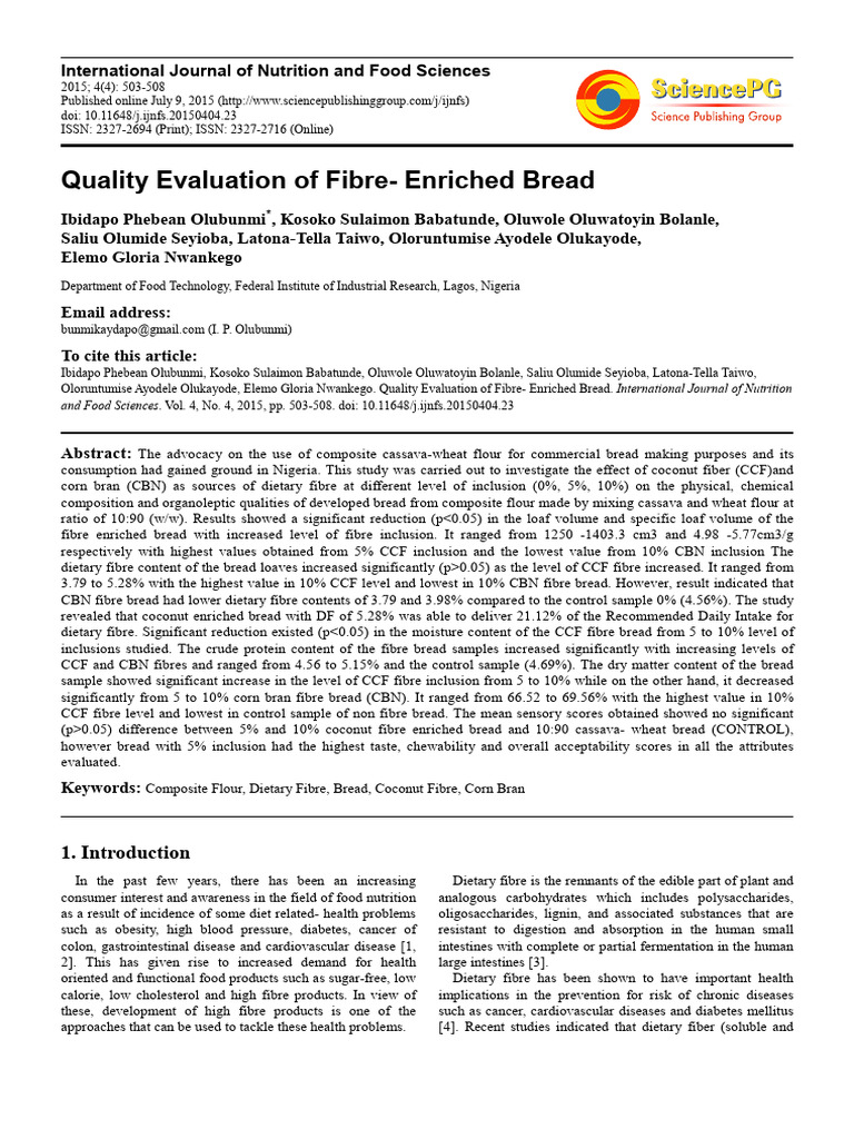 +quality Evaluation of Fibre Enriched Bre | PDF