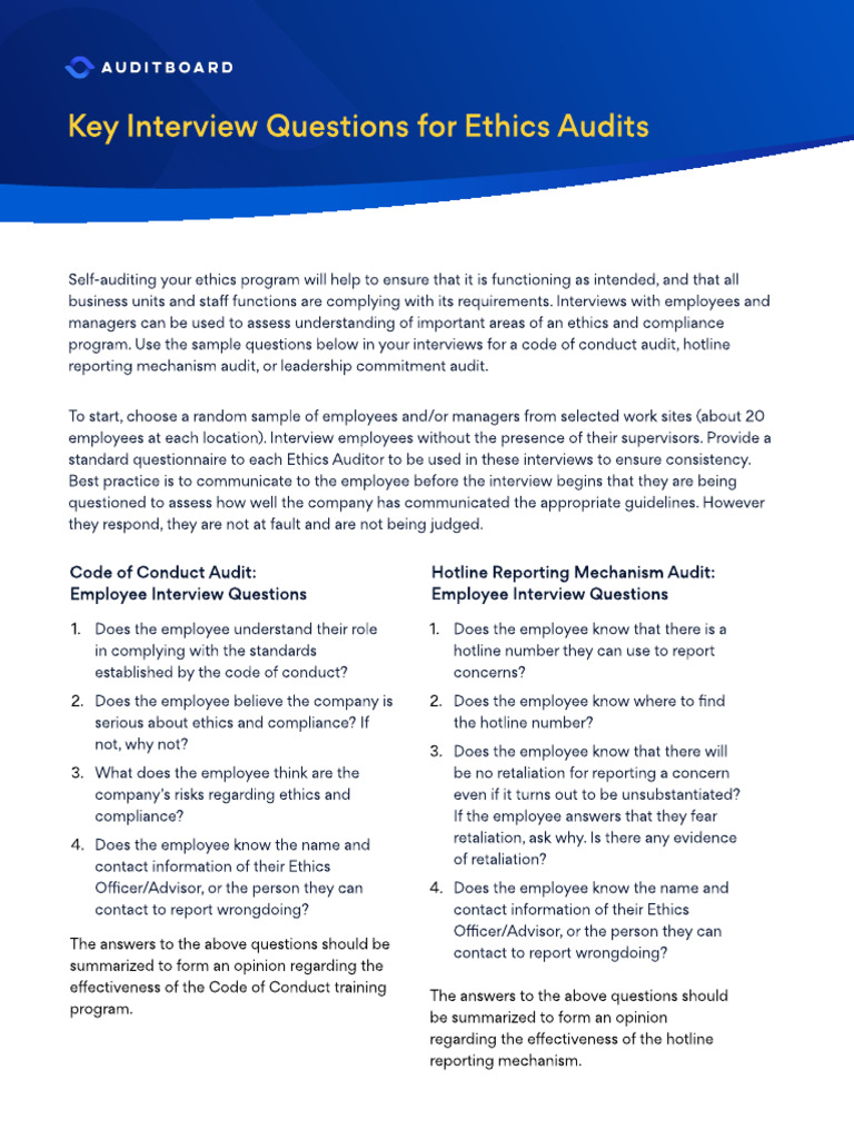Key Interview Questions For Ethics Audits | PDF