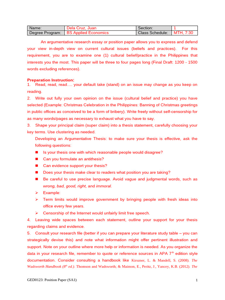 SA1 - Position Paper (Argumentation) | PDF