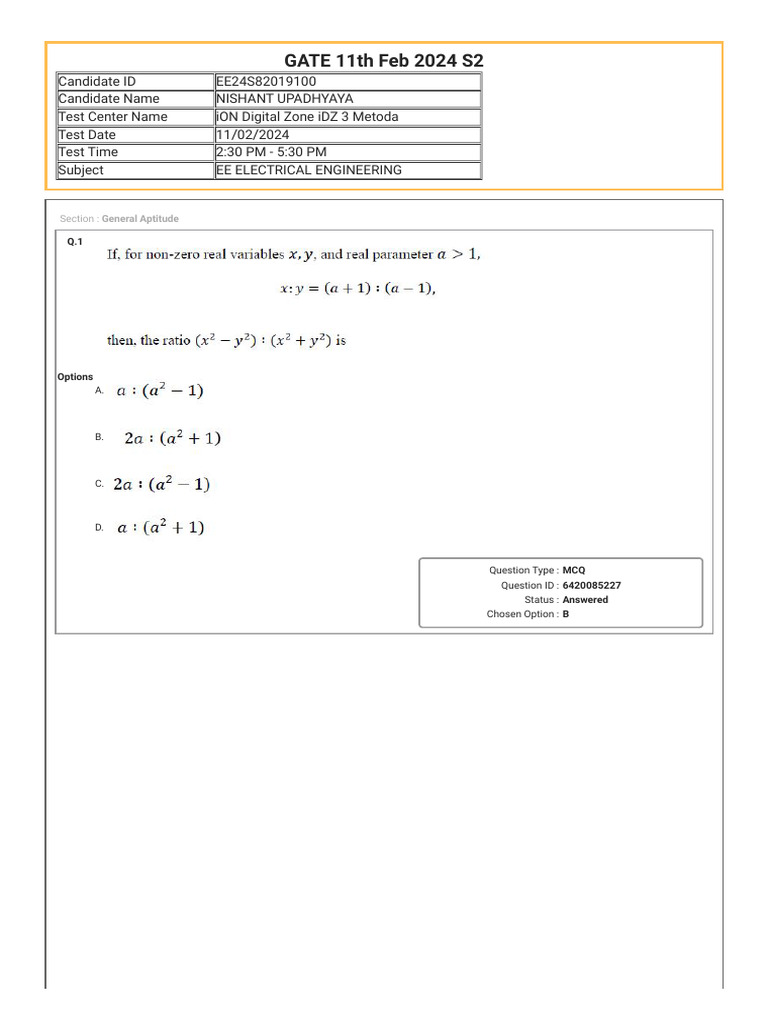 GATE 2024 Response Sheet for EE | PDF | Multiple Choice | Science