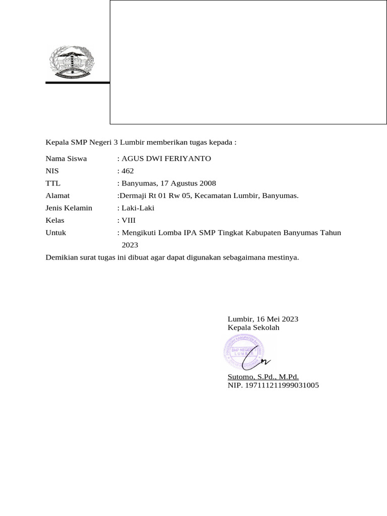 Surat Tugas Lomba Ipa | PDF
