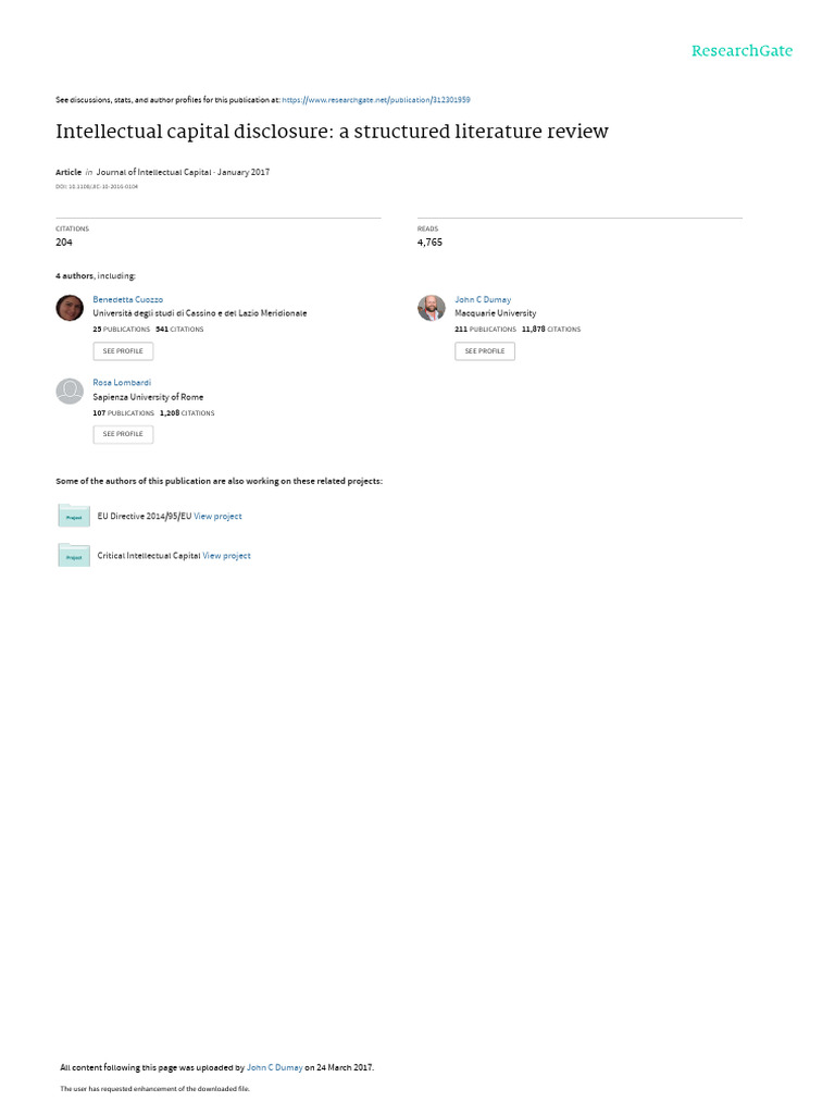 Intellectual Capital Disclosure: A Structured Literature Review | PDF