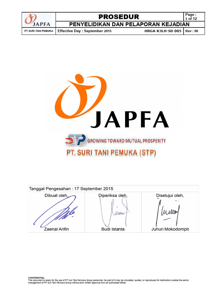 HRGA-K3LH-SD-005.00 - PROSEDUR EHS - Pelaporan & Penyelidikan Kejadian | PDF