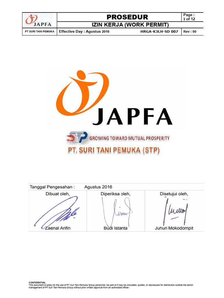 HRGA-K3LH-SD-007.00 - PROSEDUR EHS - Ijin Kerja | PDF