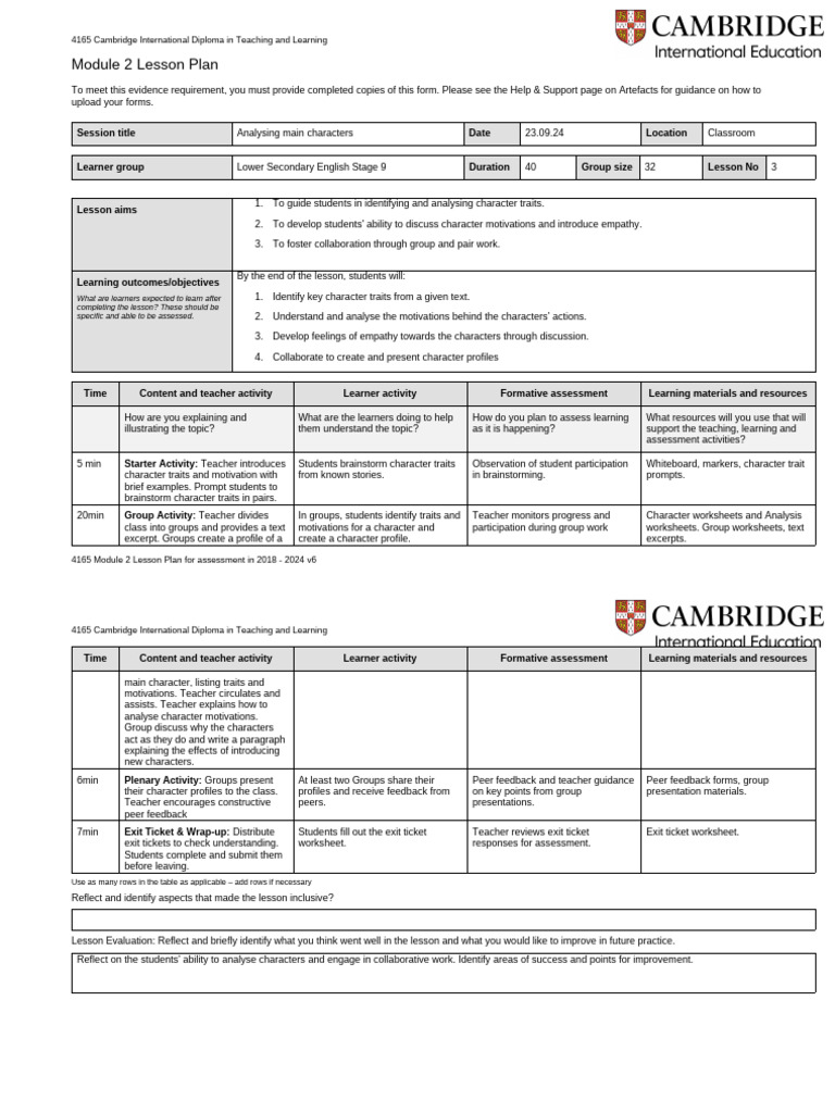 Module 2 Lesson Plan For Observation | PDF | Learning | Lesson Plan