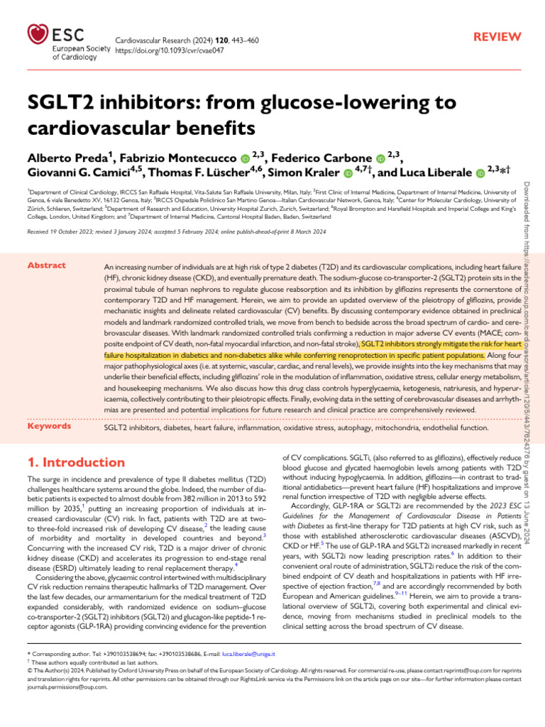 SGLT2 Inhibitors: From Glucose-Lowering To Cardiovascular Benefits | PDF